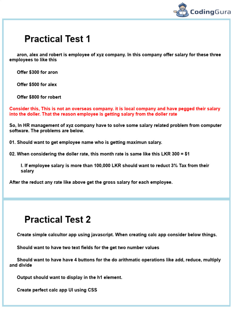 Practical Tests | PDF