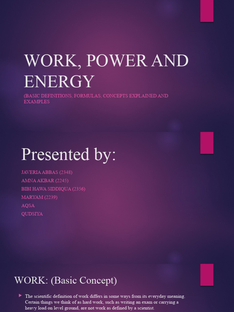 Work, Power, and Energy Explained | PDF | Power (Physics) | Watt