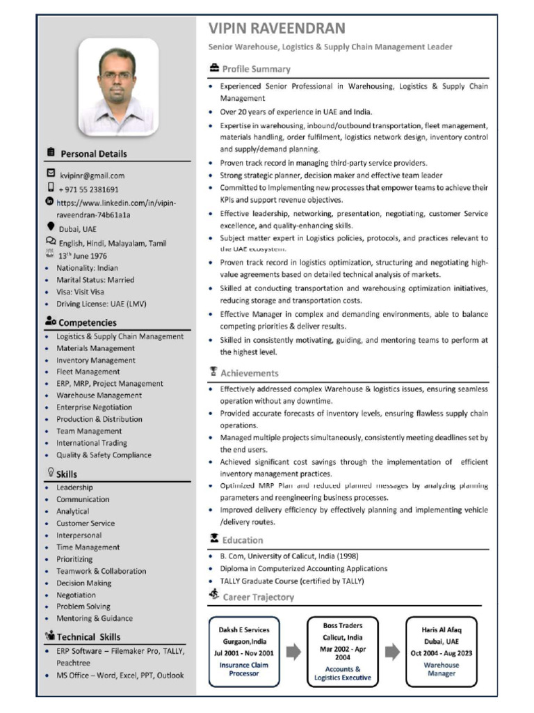 Resume Vipin Rave End Ran | PDF | Logistics | Warehouse
