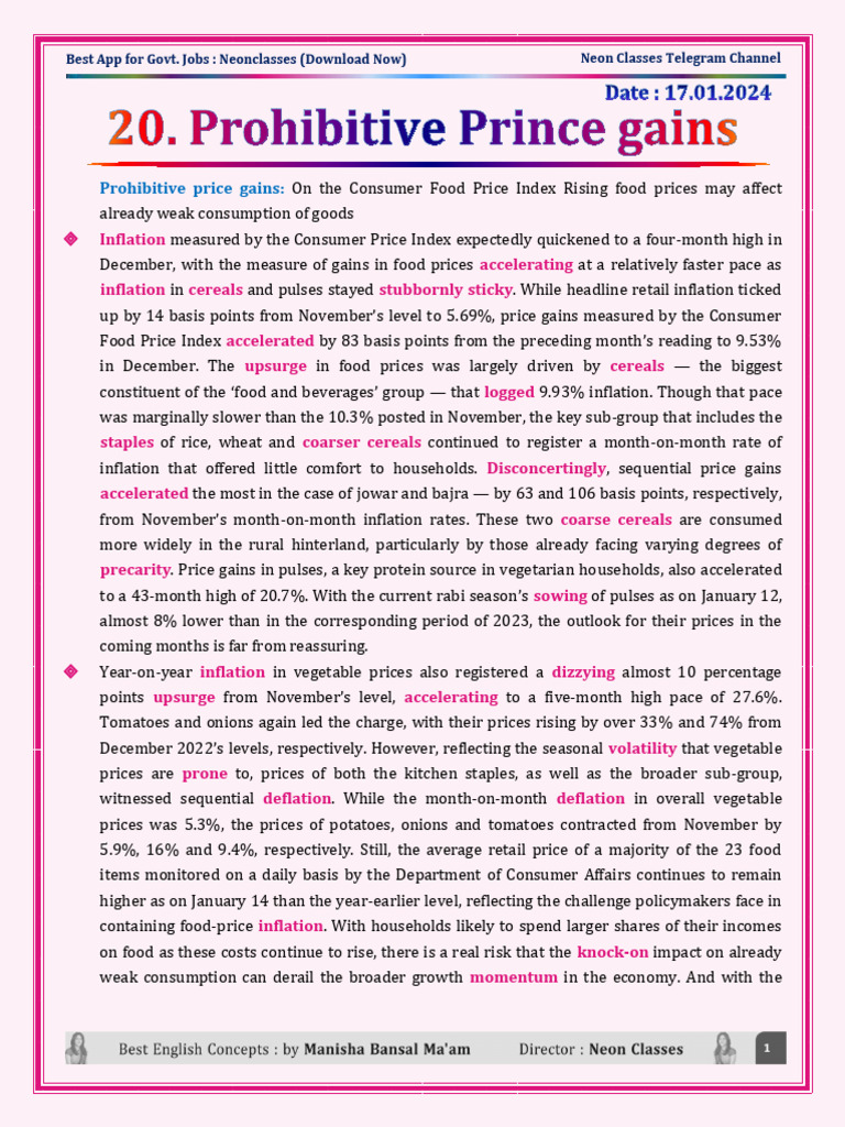 Prohibitive Price The Hindu Editorial | PDF | Deflation | Inflation