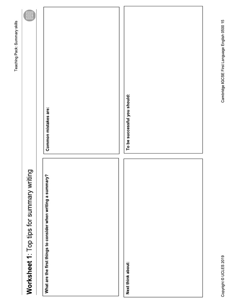 Summary Writing Worksheets Yr 10 Efl | PDF