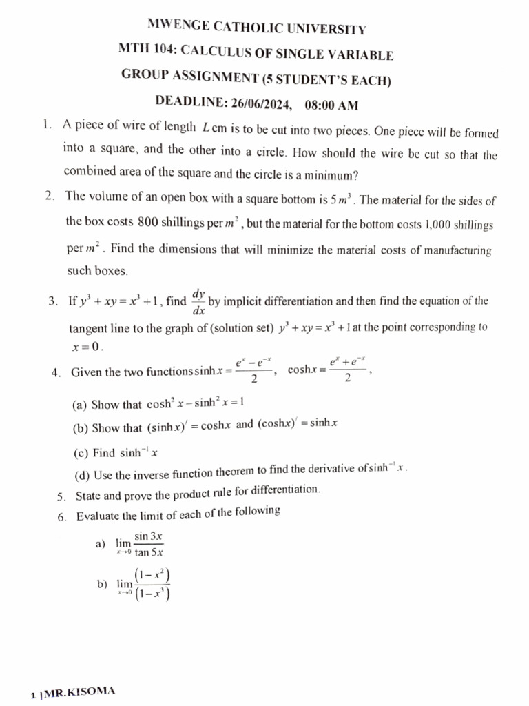 MTH 104 Assessment | PDF