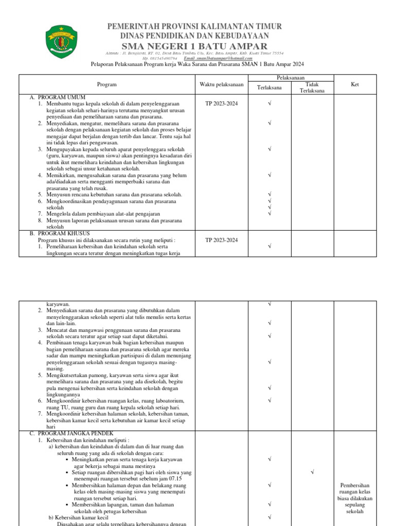 Laporan-Waka-Sarpras SMAN 1 Batu Ampar | PDF