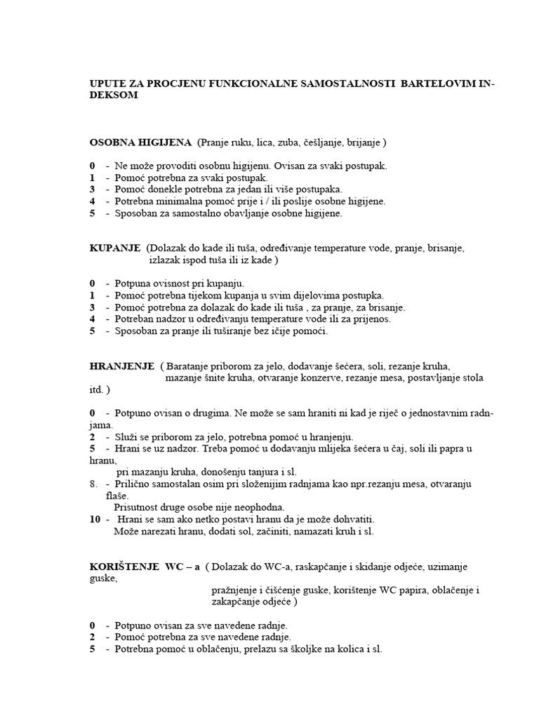 Upute Barthelov Indeks | PDF