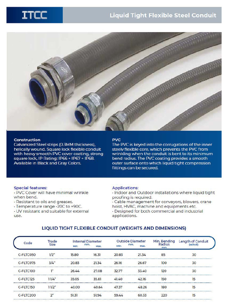 ITCC AS Liquid Tight Flexible Conduit Data Sheet | PDF