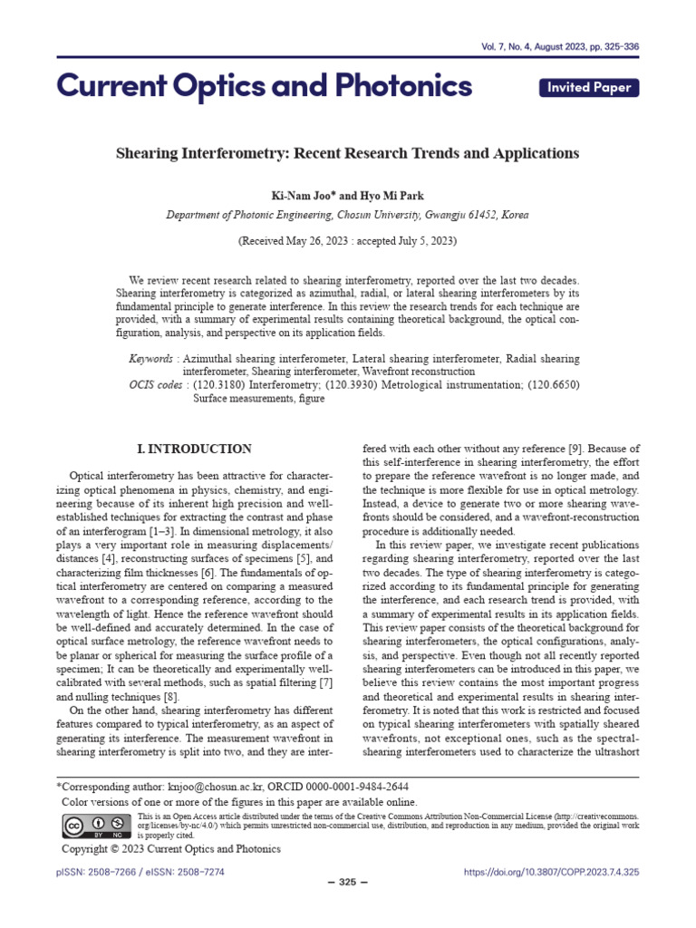 Shearing Interferometry: Recent Research Trends and Applications | PDF | Interferometry | Optics