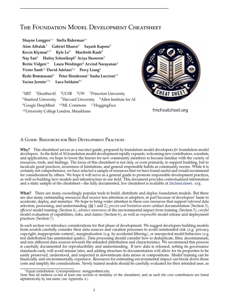 The Foundation Model Development Cheatsheet 1709342172 | PDF | Data ...