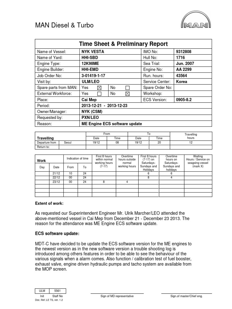Service Engineer Report After Ne Softwer instalationNYK - Vesta - Cai ...