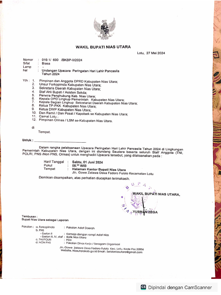 Undangan Upacara Harlah Pancasila | PDF