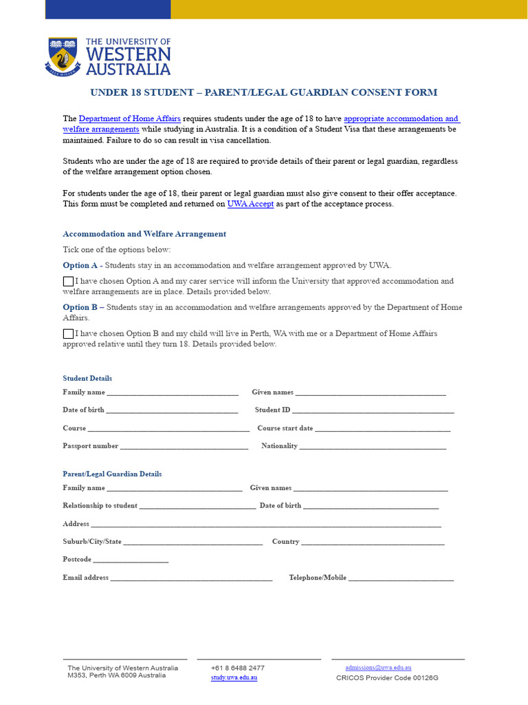 Under 18 - Parent or Legal Guardian Consent Form | PDF | Legal Guardian ...