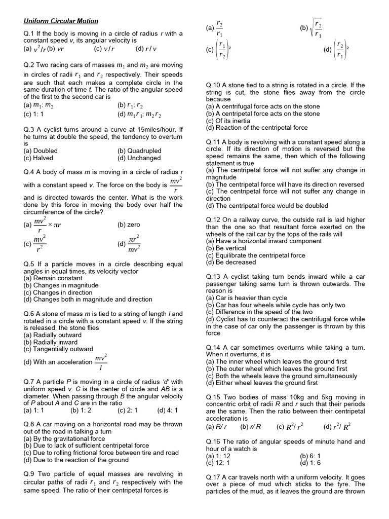 Paractice Set - Circular Motion | PDF | Force | Acceleration