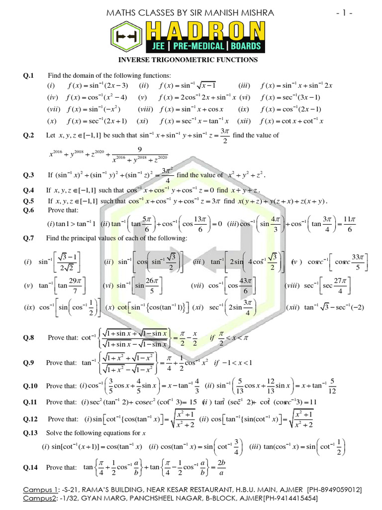 Inverse Trigonometric Functions Guide | PDF | Trigonometric Functions | Geometry