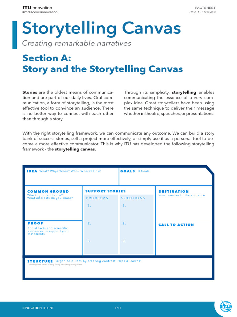 Story Telling Canvas Factsheet | PDF | Storytelling | Narrative
