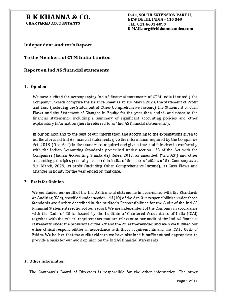 CTM India Limited Audit Report | PDF | Internal Control | Audit