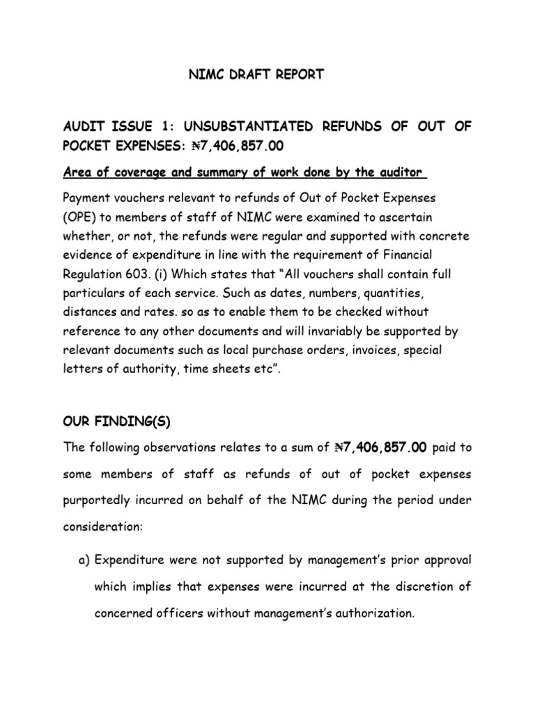 NIMC DRAFT REPORT | Download Free PDF | Audit | Expense