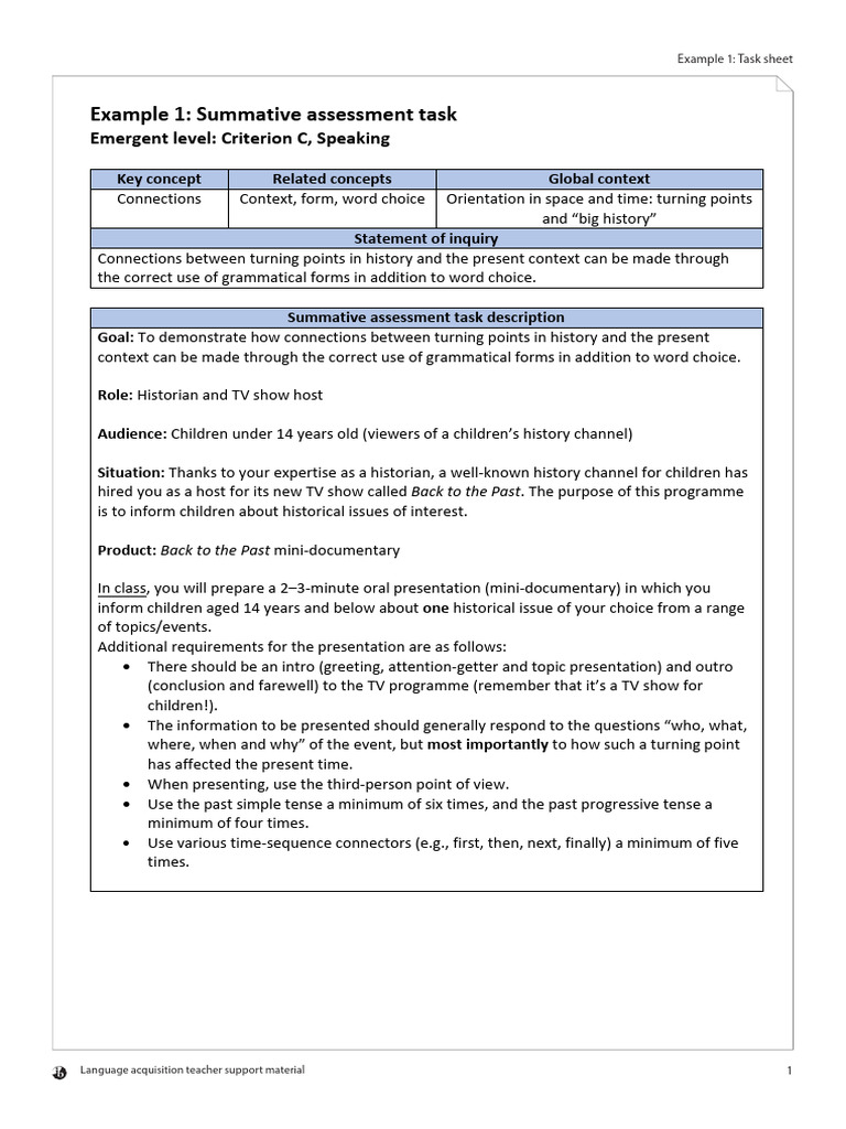 MYP LA Example 1 Task Sheet en | PDF | Communication | Vocabulary