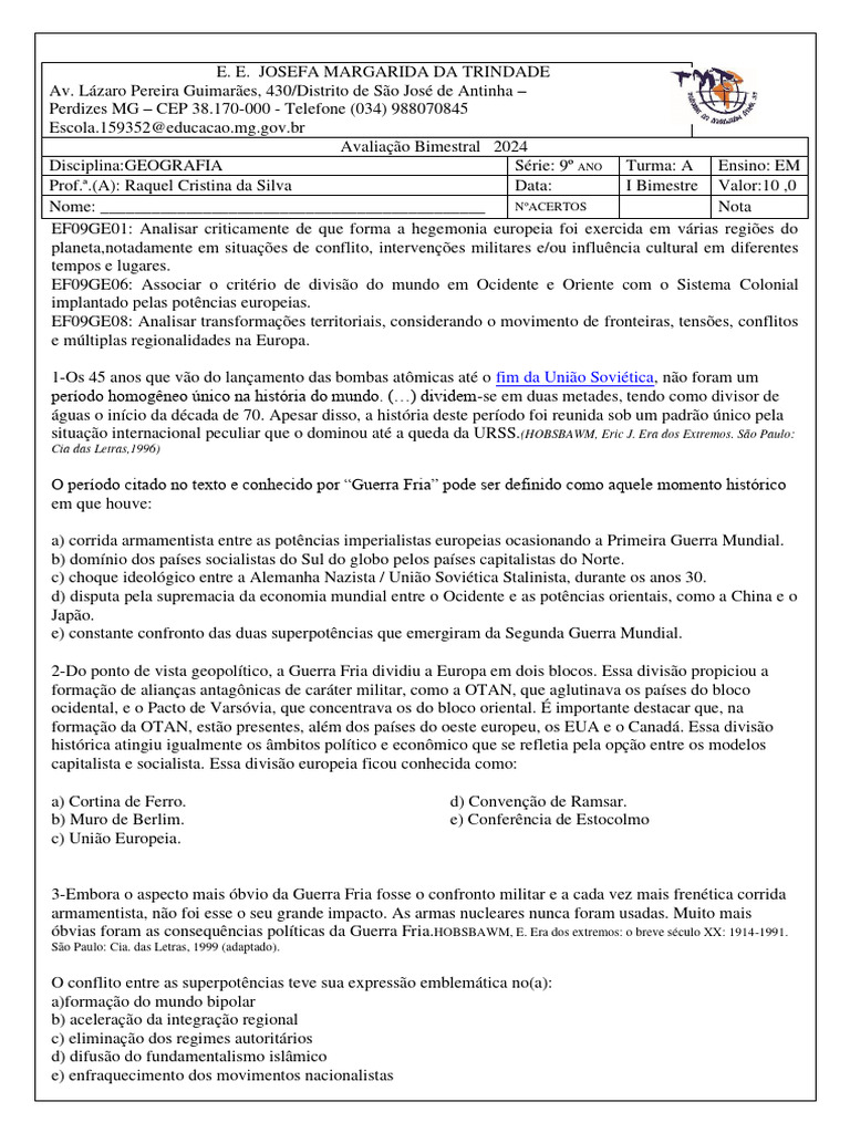 9 Ano Geo Ok | PDF | Guerra Fria | Europa