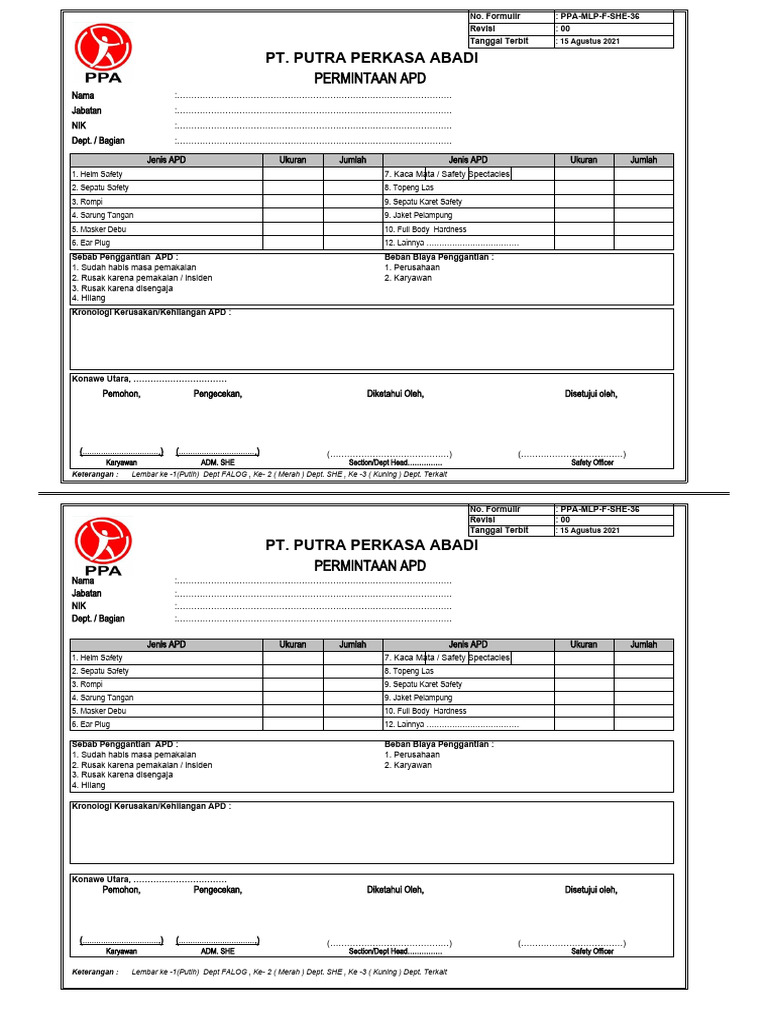 Formulir Permintaan APD Karyawan | PDF