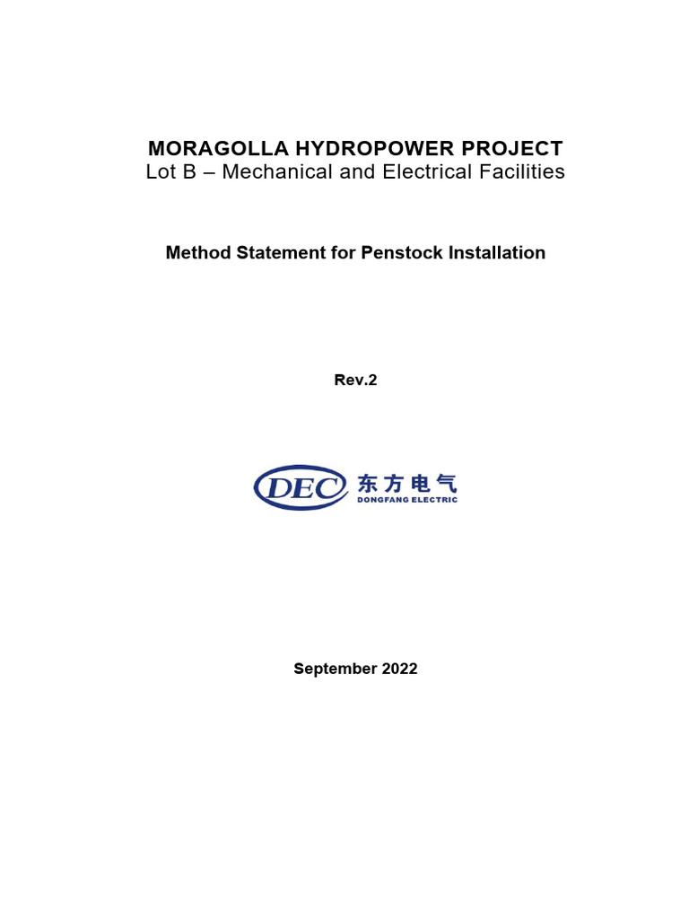 Penstock Installation Method Statement | PDF | Welding | Construction