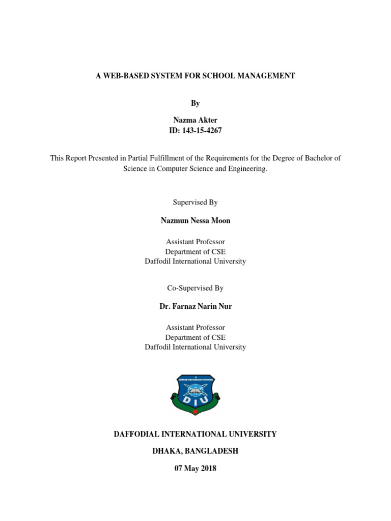 A WEB-BASED SYSTEM FOR SCHOOL MANAGEMENT - Daffodil CSE 2018 | PDF | World Wide Web | Internet & Web