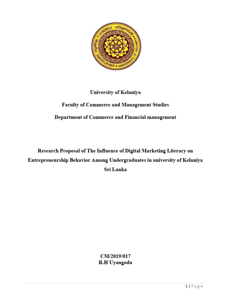 Ravindu Uyangoda CM-2019-017 Research Proposal | PDF | Entrepreneurship | Digital Marketing