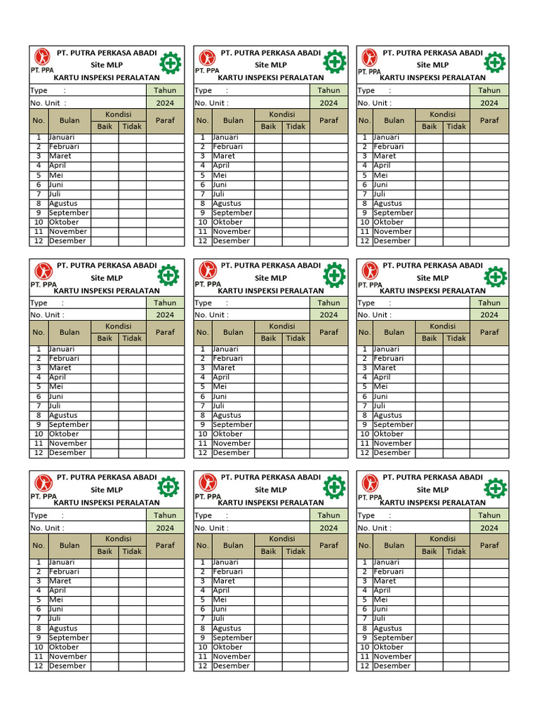 Kartu Inspeksi Peralatan | PDF