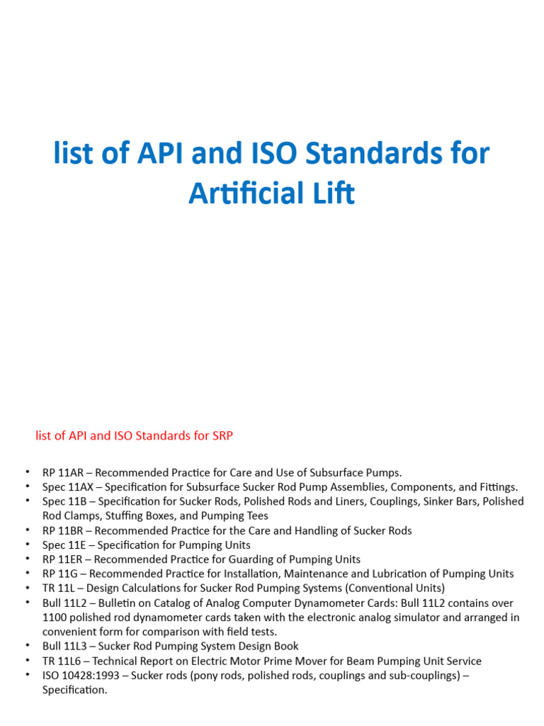 List of API and ISO Standards For Artificial Lift | PDF | Continuum ...