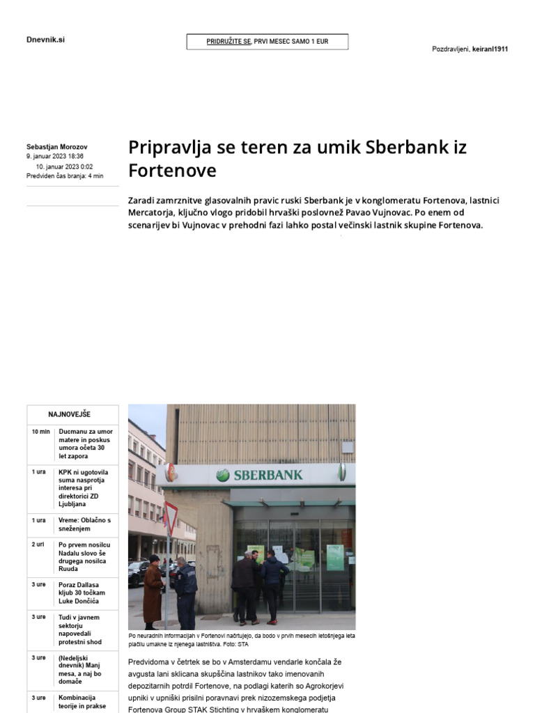 Pripravlja Se Teren Za Umik Sberbank Iz Fortenove - Dnevnik | PDF