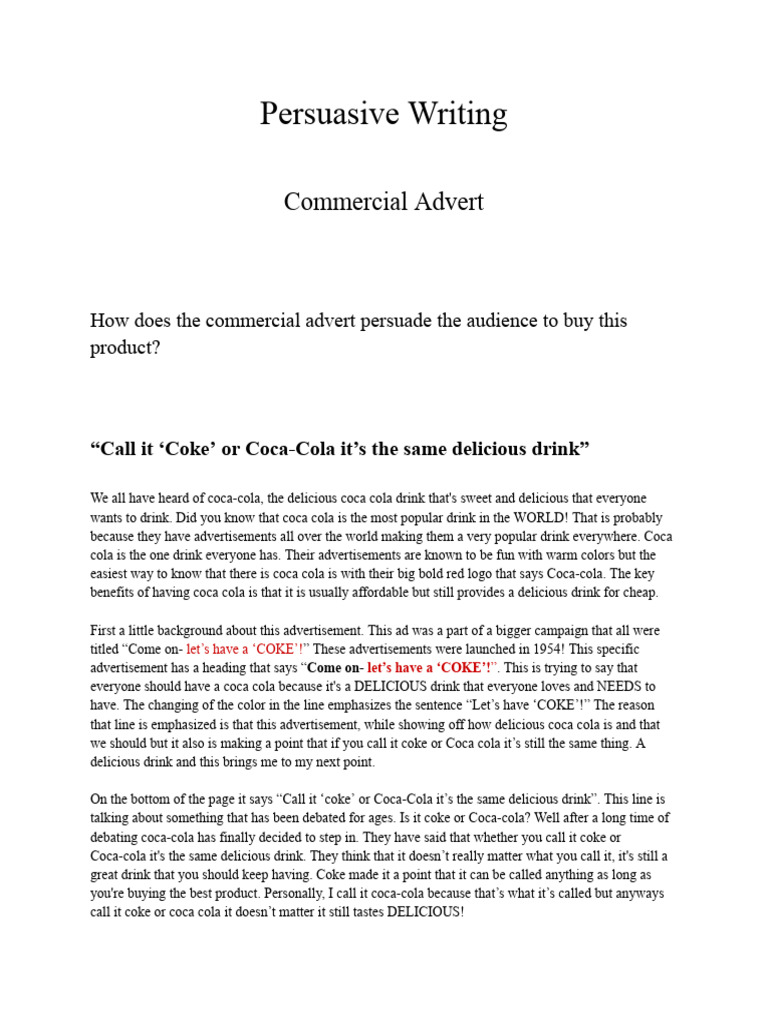 Persuasive_Writing | PDF | Coca Cola | Cola