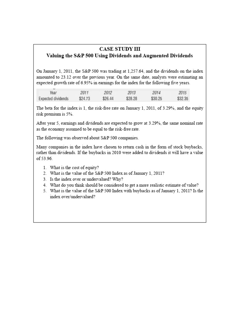 S&P 500 Valuation Case Study 2011 | PDF | Career & Growth | Business