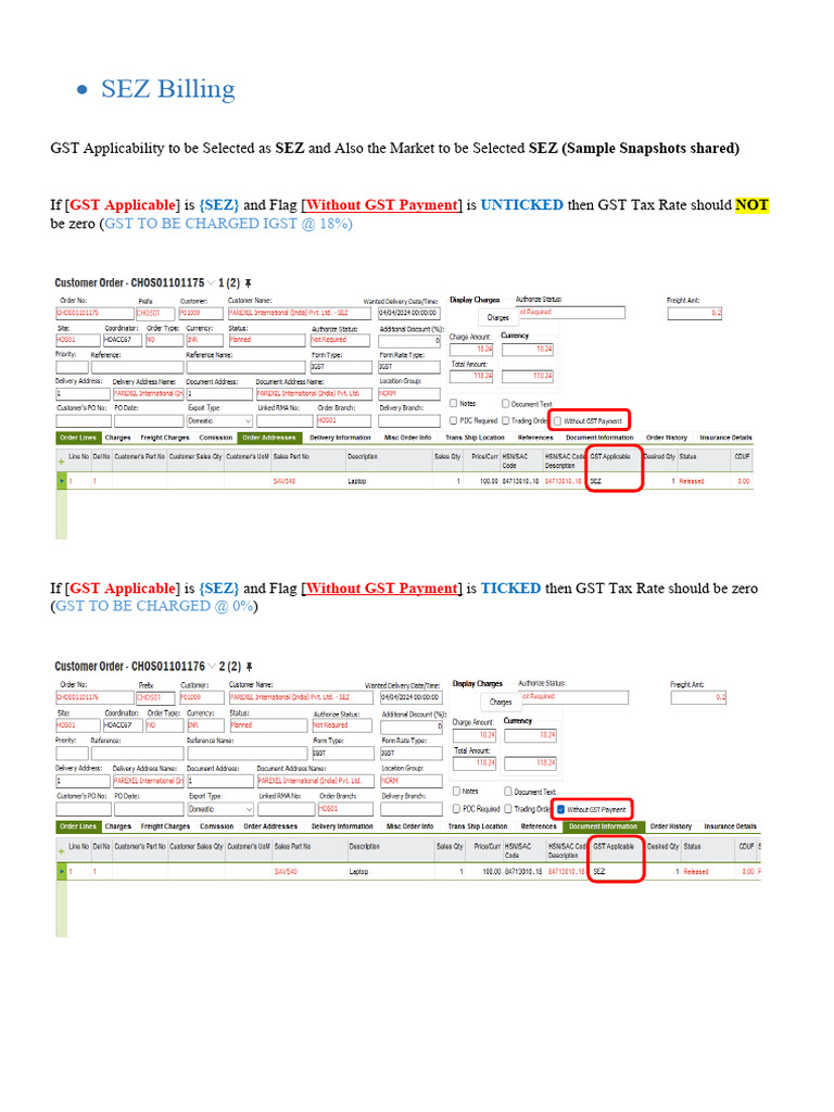 SEZ Billing & Export Billing Process | PDF
