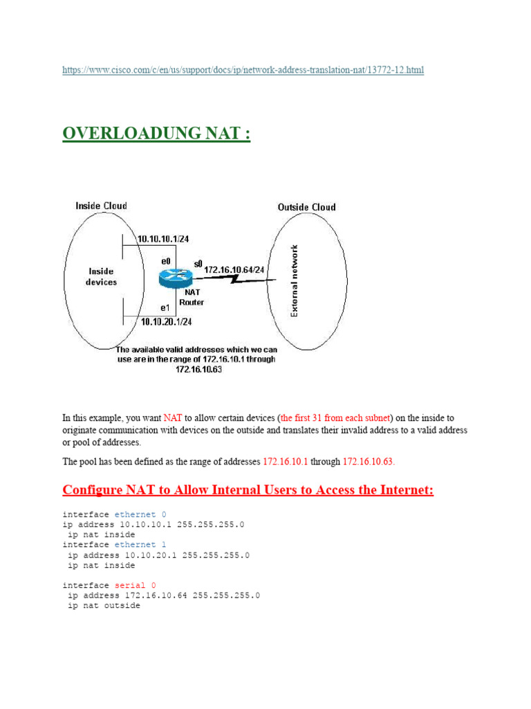 Cisco Router Nat Configurations Pdf Ip Address Router Computing