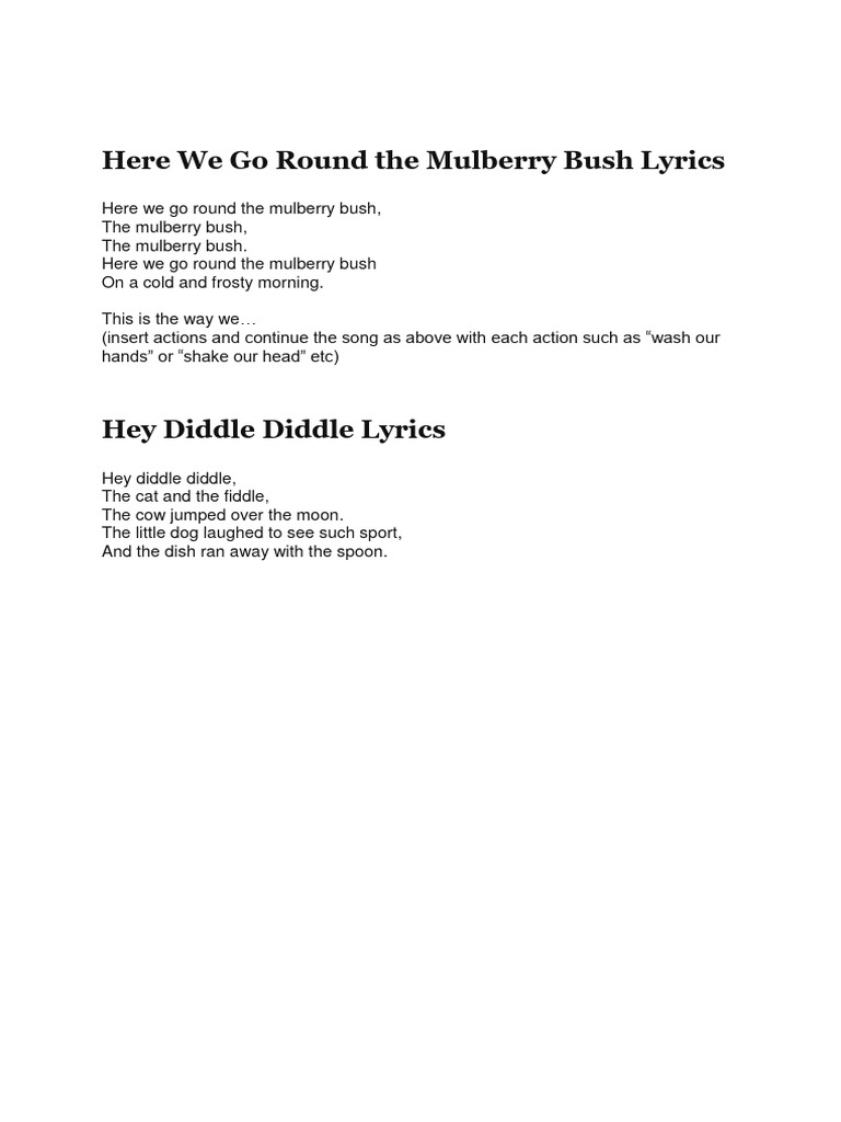 Here We Go Round The Mulberry Bush Lyrics | PDF