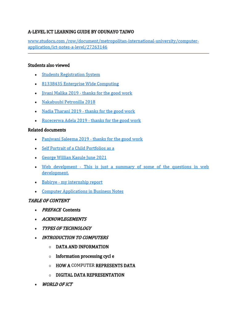 A-Level Ict Study Guide | PDF | Computer Network | Automated Teller Machine