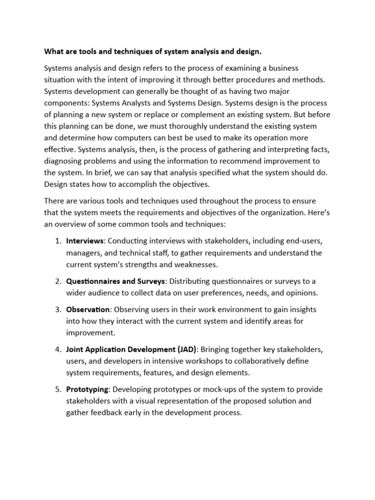 What Are Tools and Techniques of System Analysis and Design | PDF ...