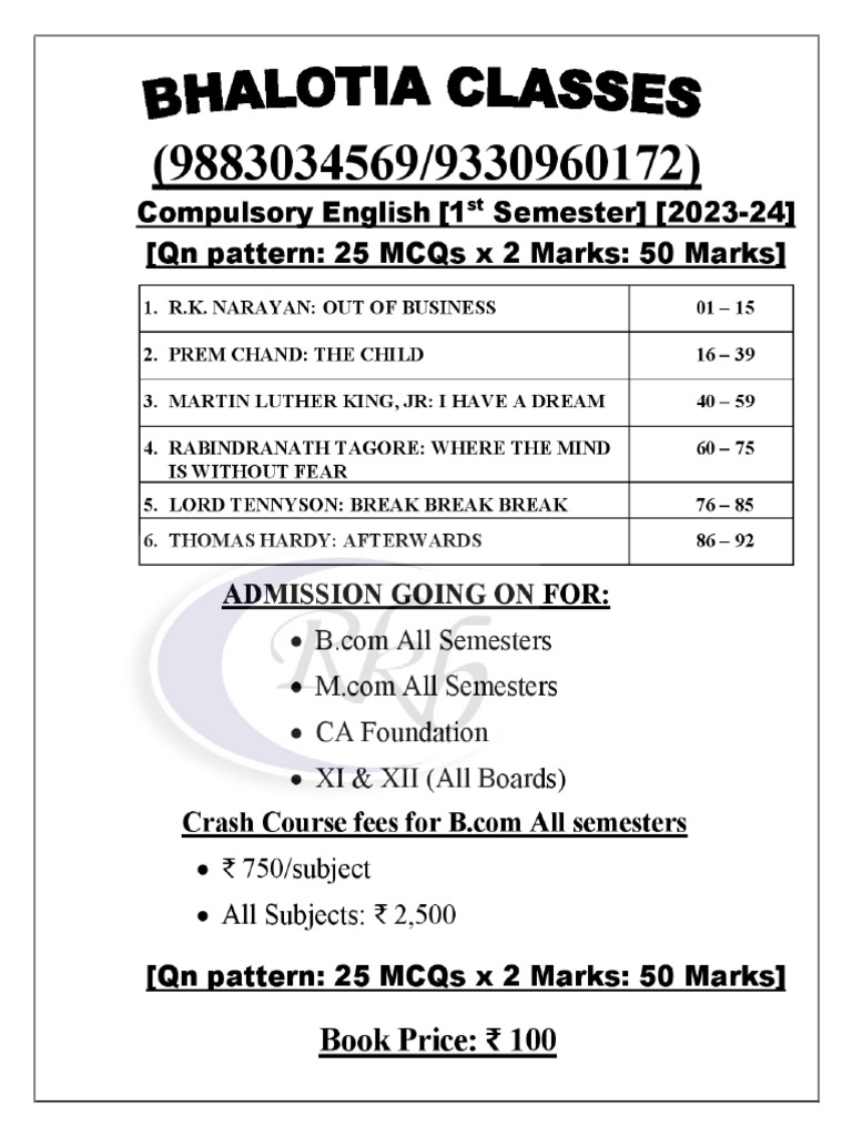 English 1sem (Bhalotia) (9883034569) | PDF