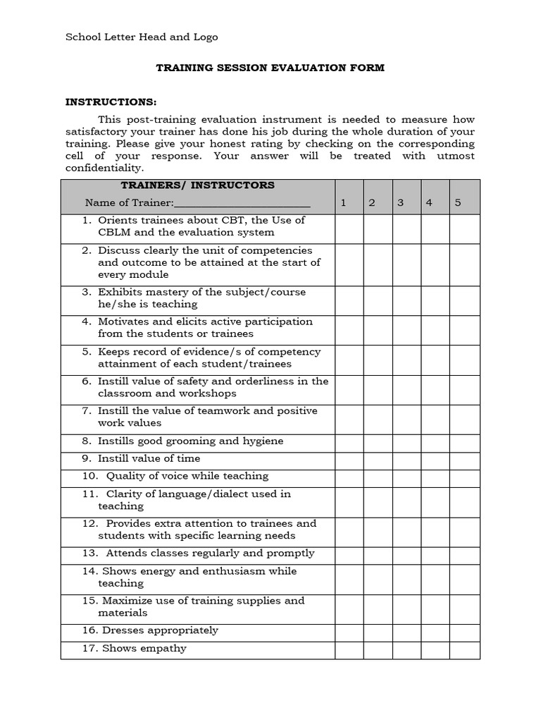 Trainer Evaluation Feedback Form | PDF | Learning | Behaviorism