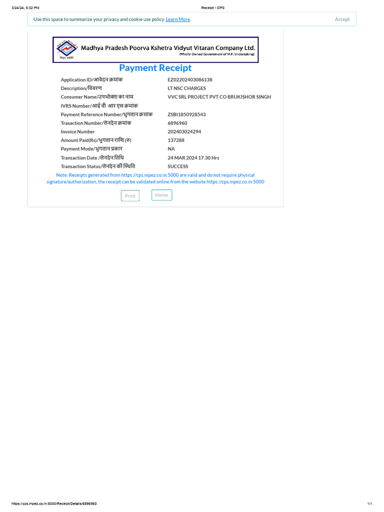 Receipt - CPS Payment | PDF | Finance & Money Management