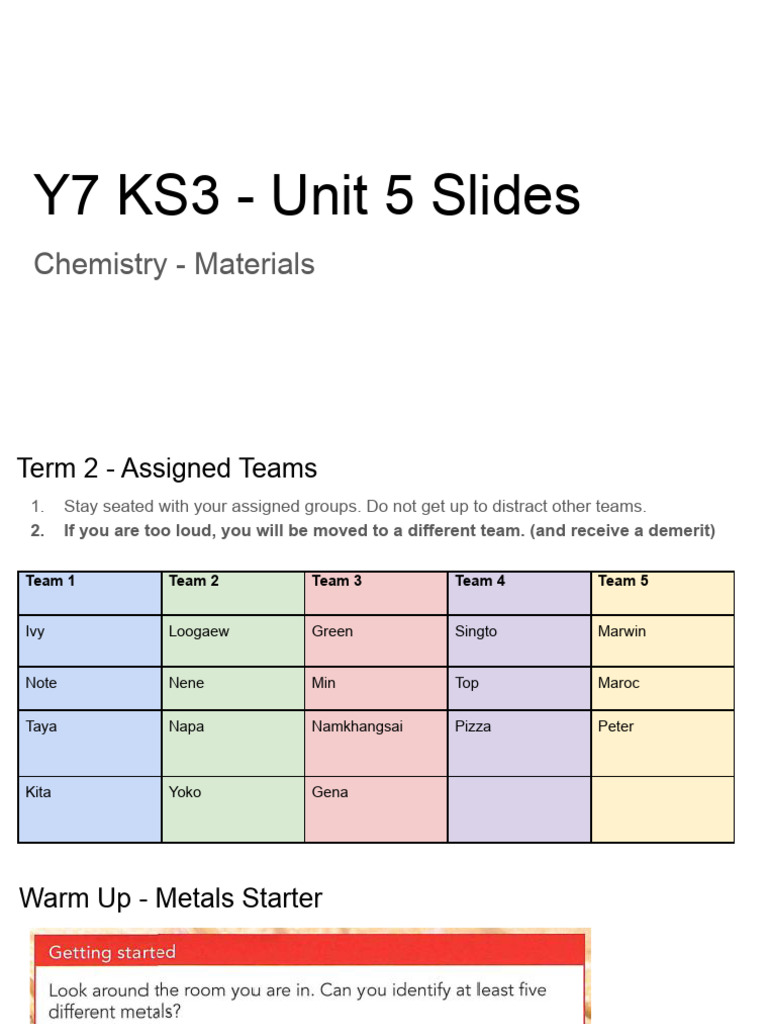 Y7 KS3 Unit 5 Slides - Properties of Materials | PDF | Metals | Alloy