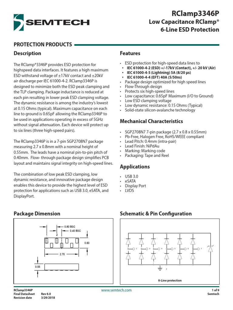 RClamp3346P Datasheet Rev 6 | PDF | Electrostatic Discharge | Printed ...