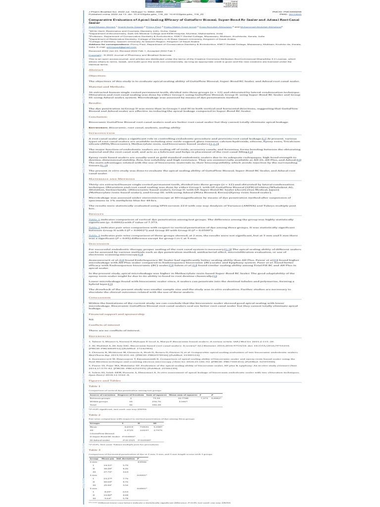 Comparative Evaluation of Apical Sealing Efficacy of Guttaflow Bioseal ...