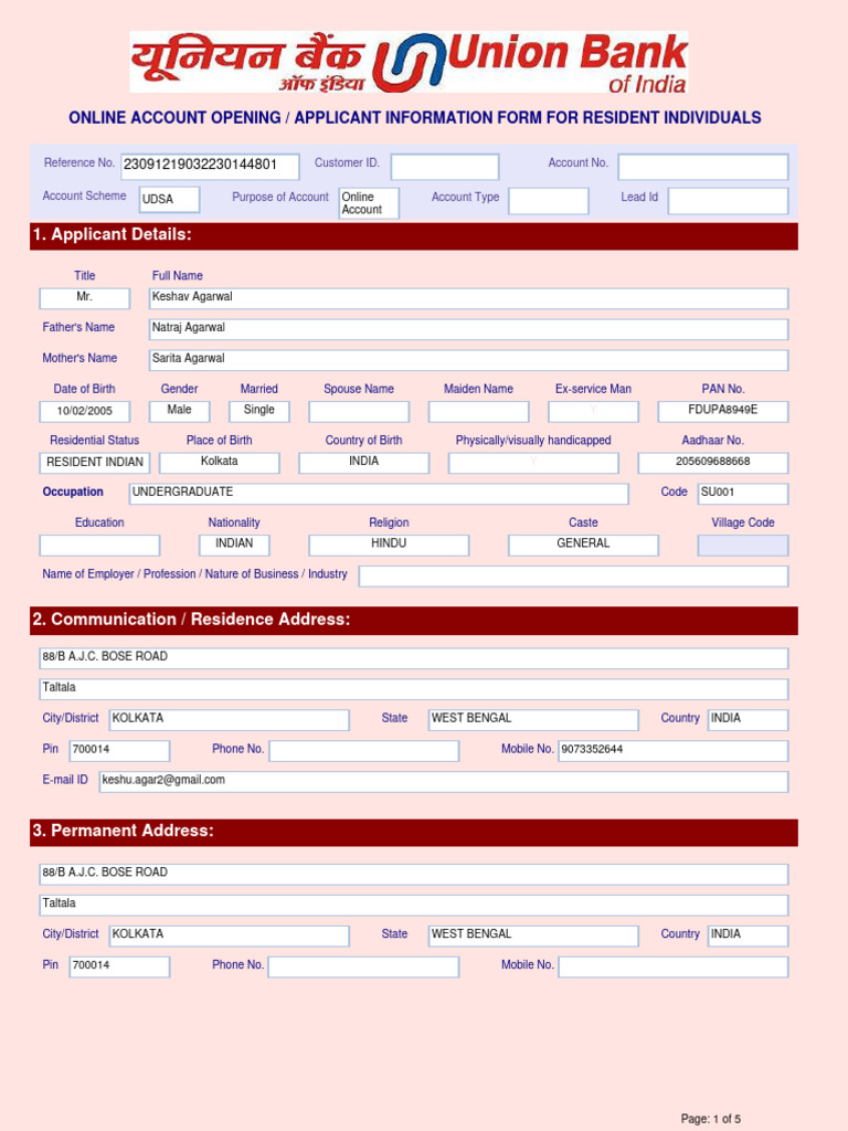 Application Form Account Opening12092023070850 | PDF | Banks | Cheque
