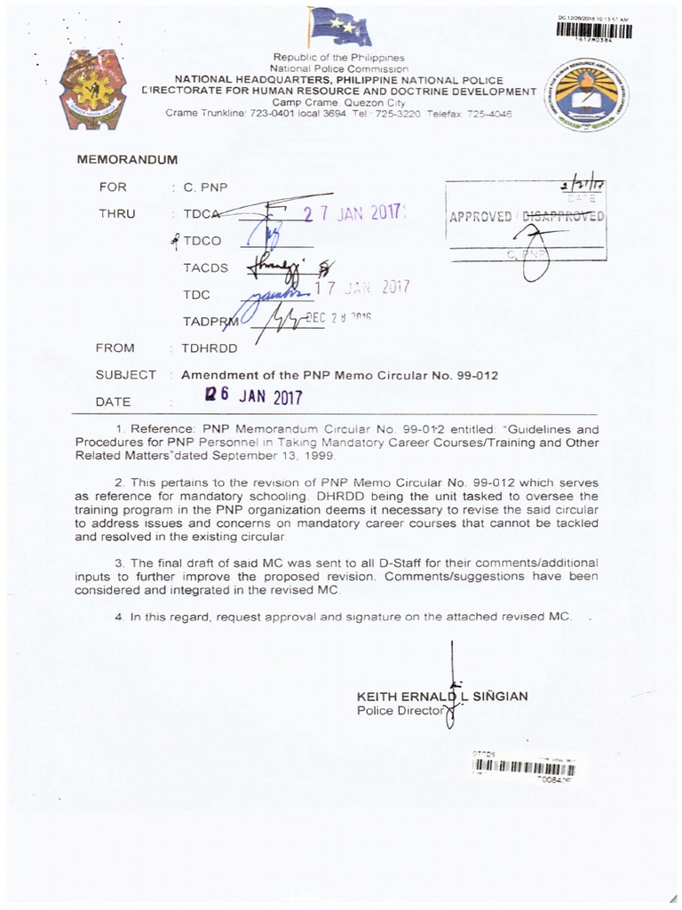 PNP MC 2017-016 Revised Guidelines & Procedures For PNP Personnel in ...