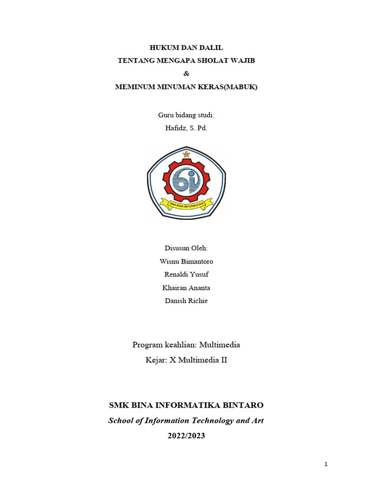 Kelompok Pai - Dalil Hukum Sholat&minum Minuman Beralkohol | PDF | Agama & Spiritualitas