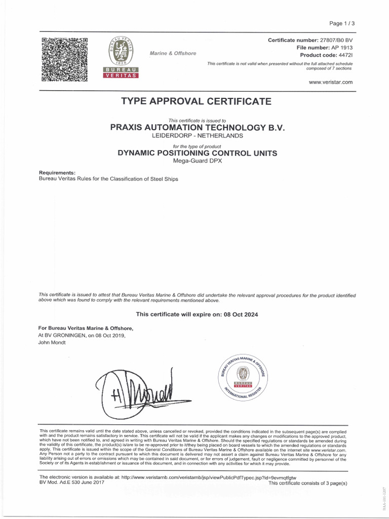 Sample - BV - Type - Approval - Certificate - Dynamic - Positioning - Control - Units - 08-10 ...