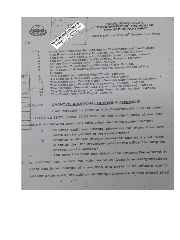 Grant of additional charge allowance | PDF