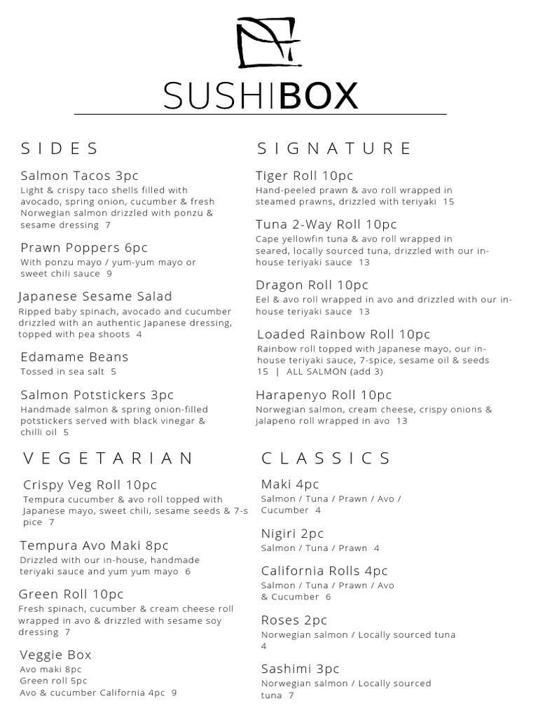 Sushi Box Menu Highlights | PDF | Sushi | Foods