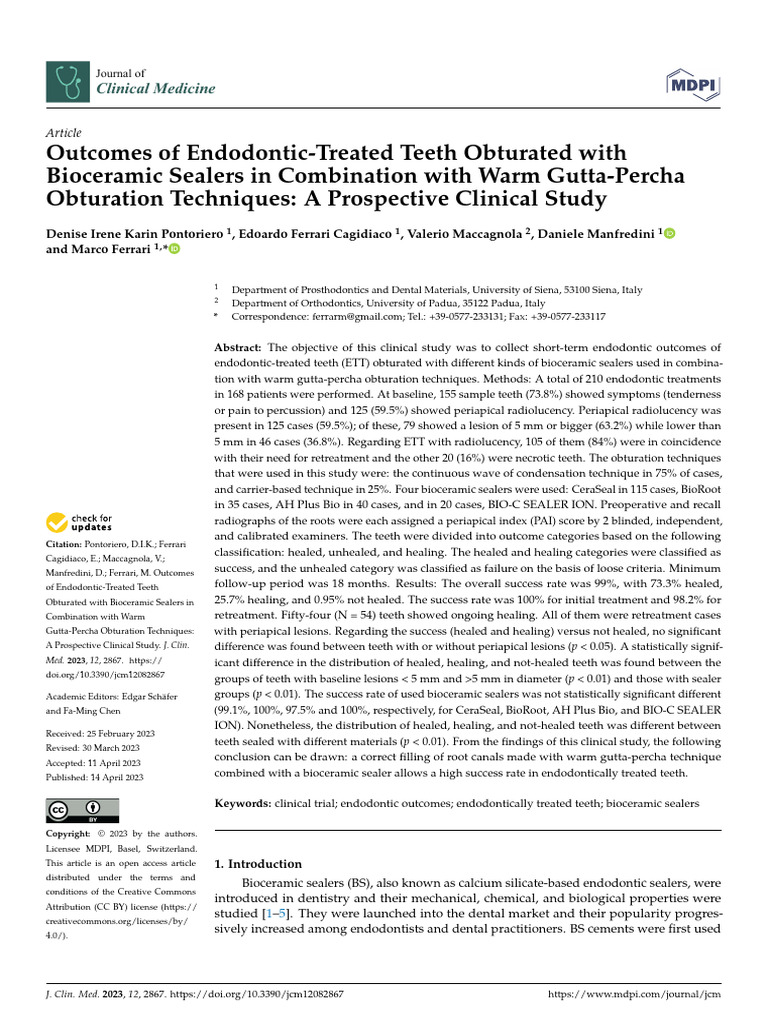 Outcomes of Endodontic-Treated Teeth Obturated With Bioceramic Sealers ...