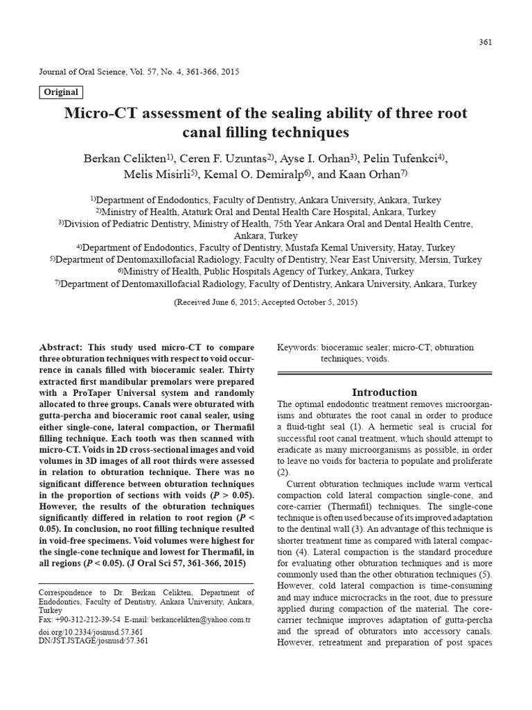 Micro-CT Assessment of The Sealing Ability of Three Root Canal Filling Techniques | PDF ...