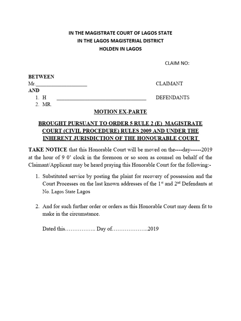 Motion for Substituted Service in Lagos Court | PDF | Service Of ...